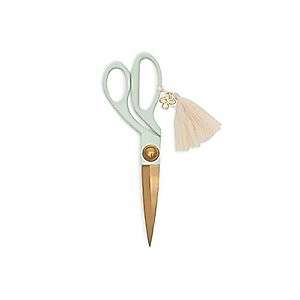 DesignWorks Ink Stylish Green and Gold 7.75" Stainless Steel Scissors with Charm and Tassel for Cutting Paper, Fabric, Crafting - Perfect Multipurpose Decorative Supplies for Home, Office, and School