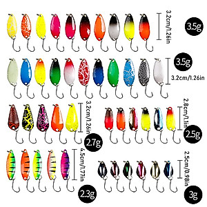 Ochine Fishing Lures Set Baits Tackle Set for Trout Bass Pike Crappie Walleye, Saltwater Freshwater Fishing Spoon Lure Kit Metal Baits Hard Baits Single Sharp Hook with Tackle Box (5/12/43 Pcs)