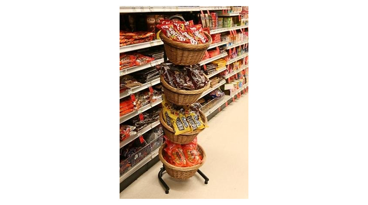 Mobile Merchandisers K1430-4B-MB 4-Tier Willow Basket Display Stand