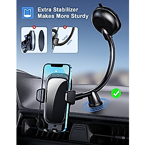 Cezuly Phone Mount for Car [Anti-Shake Stabilizer], 7.5" Gooseneck Windshield & Dashboard Car Phone Holder Mount, [Strong Suction Cup] Long Arm Cell Phone Holder Car Compatible with 4-7" Phones