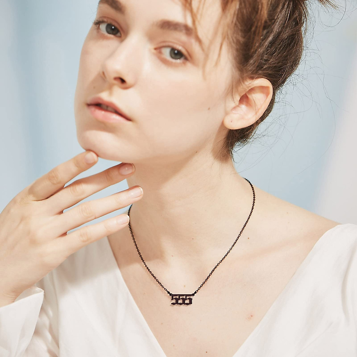 FindChic Dainty Black Angel Number Necklace for Women Men Stainless Steel Numberal 999 Pendant Jewelry Gift for Daughter Mom Wife Girlfriend