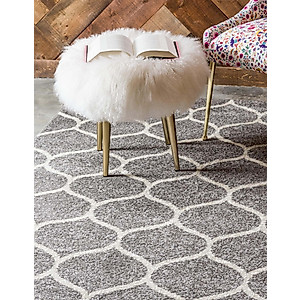 Unique Loom Trellis Frieze Collection Area Rug - Rounded (5' 1" x 8', Light Gray/ Ivory)