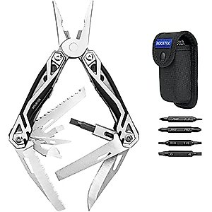 ROCKTOL Multitool Spring Pliers, 21-in-1 Heavy Duty Multi tool with Safety Locking Toolset, Magnetic Screwdriver, Bits, Bottle Opener, Saw, Nylon Sheath, Gift for Mans