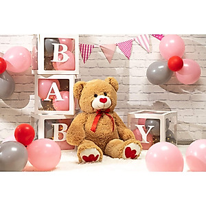 HollyHOME Big Teddy Bear Stuffed Animal Large Bear Plush with Red Heart for Girlfriend and Kids Valentine's Day 36 inch Tan
