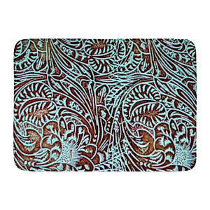 Country Toolin in Teal Brown Bath Mat, Western Rustic Tooled Cowboy Bathroom Rugs Soft Bath Rugs Non Slip, Washable Floor Rug Floor Mat Home Decor for Kitchen Bedroom(16x24)