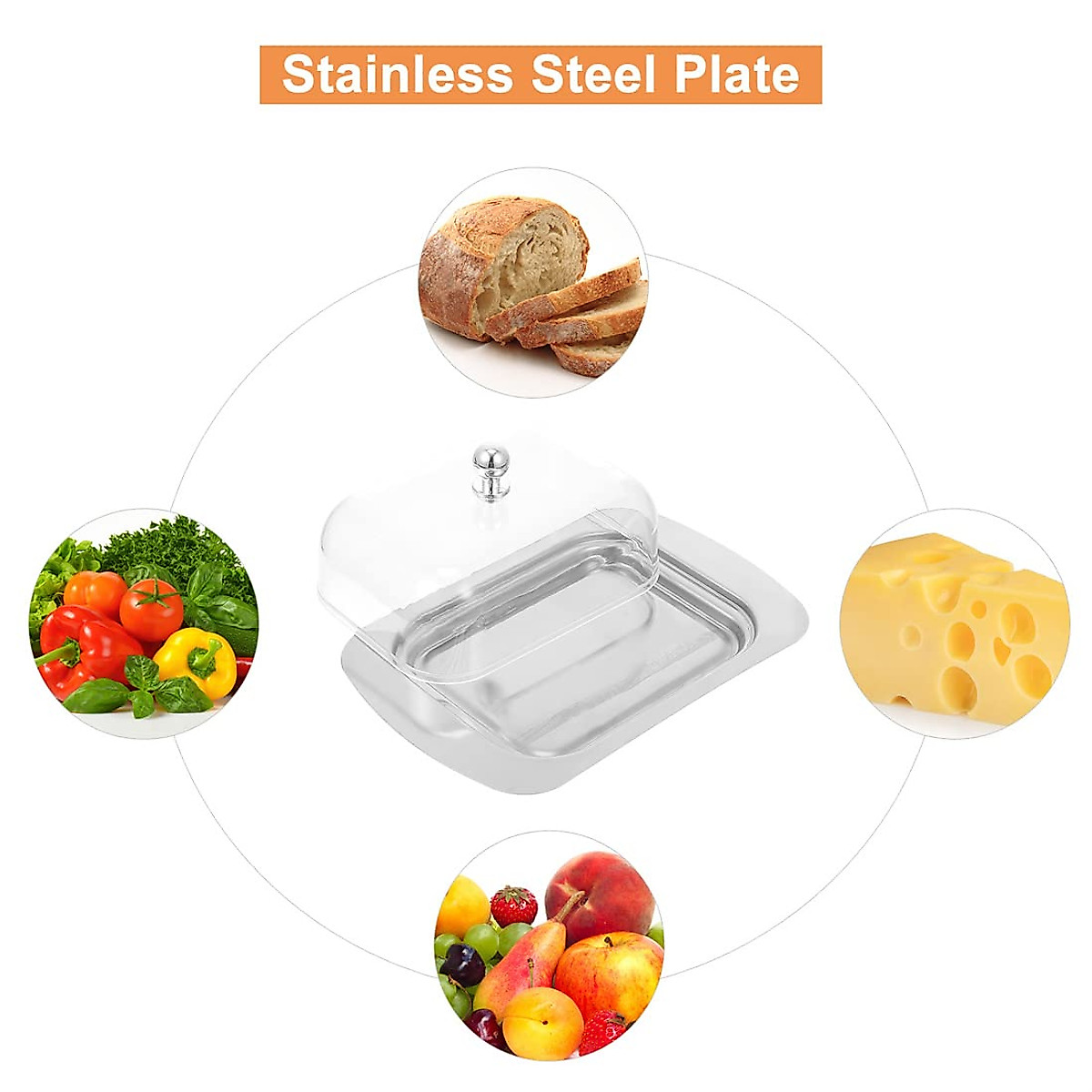 Butter Dish with Lid, Butter Keeper Container with Clear Detachable Lid for Countertop, Unbreakable Stainless Steel Butter Dish Holder, Keep Butter Fresh, Butter Keeper Tray for Home, Camping