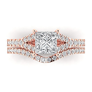 Clara Pucci 2.01ct Princess Cut Solitaire Moissanite Engagement Promise Anniversary Bridal Ring Band set 14k Rose Gold 9.5