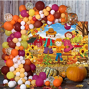 Fall Backdrop Autumn Scarecrow Farm Barn Harvest Photography Background 6x4FT Kids Birthday Party Baby Shower Decorations Supplies Photo Props (72x48 inch)