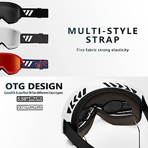 WISTON Ski Goggles - OTG Snow/Snowboard Goggles for Men, Women & Youth - 100% UV Protection (White Frame/Rose Lens)