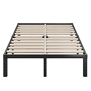 ZIYOO Full Size Bed Frame, 3" Extra Wide Wood Slats Better Support for Foam Mattress, 14" High, No Box Spring Needed, Noise Free, Easy Assembly
