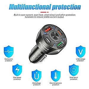 Car Charger Adapter, 4 Ports USB Fast Charger with LED Light Display, QC3.0 Adapter Mini Cigarette Lighter, 20W Charger Station Compatible with iPhone Android Samsung Galaxy and More (Black-2/1PCS)