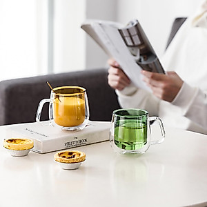 Colorful Double Walled Glass Coffee Mug 11.6 oz. Set of 4 Insulated Coffee Cups with Handle for Latte, Espresso, Cappuccino, Milk, Americano and Ice Tea