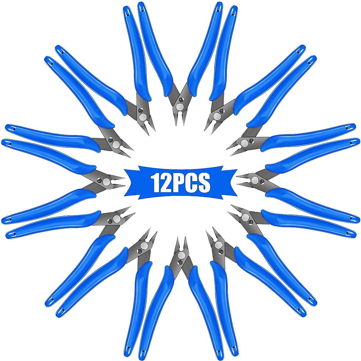 12 Pcs Flush Cutter Pliers Wire Cutters 4.92 Inch Diagonal Cutters Carbon Steel Cutting Pliers Wire Clippers Nippers for Electronic Wire Soft Copper Jewelry Making Screws Crafting DIY Projects (Blue)