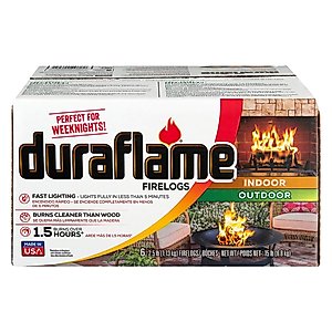 Duraflame 2.5 Pound 1.5 Hour Long Burn Time Indoor Outdoor Quick Light Fire Log for Camping, Firepits, Bonfires, and Fireplaces (6 Pack)