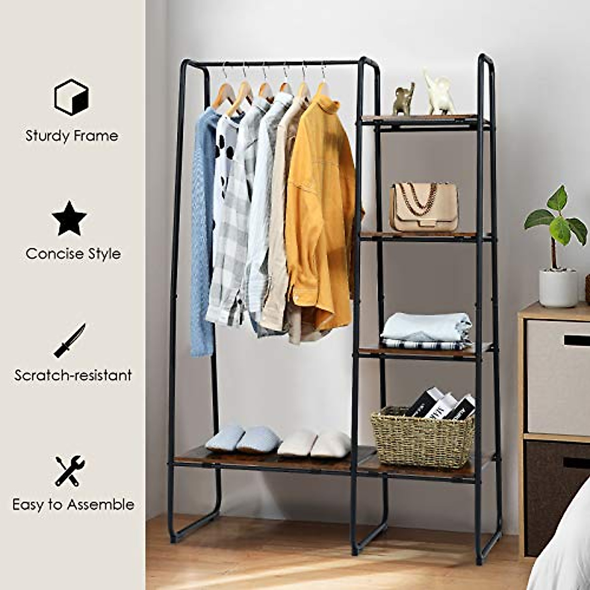 Nightcore Clothes Rack with Shelves, Metal Clothing Racks for Hanging Clothes, Freestanding Garment Rack, Portable Large Capacity Closet Organizer for Bedroom Entryway (Black)