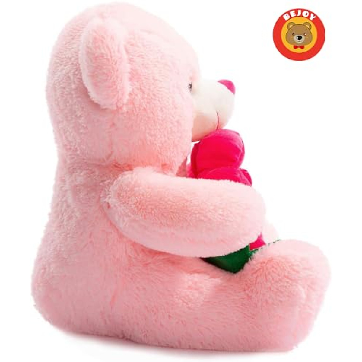BEJOY Teddy Bear Stuffed Animals Plush Bear Holding Rose Soft Plush Toy Valentine's Day, 16 Inch, Pink