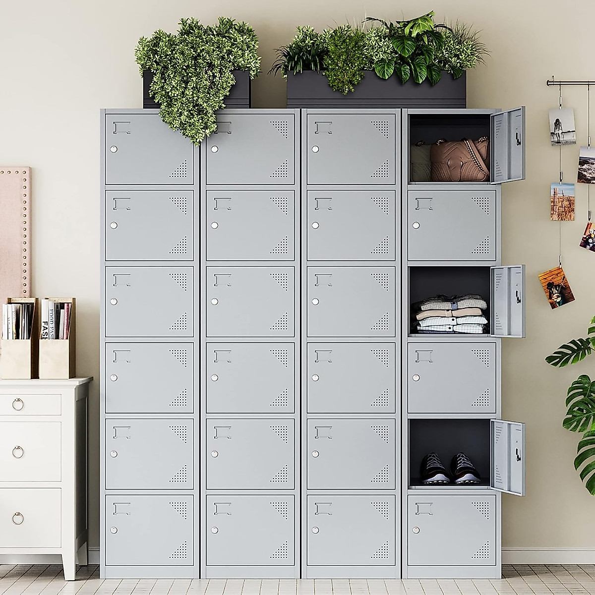 Letaya Metal Lockers for Employees,71" Steel Storage Cabinet with 6 Door Lockable for Office Staff,Home Sundries,Gym,School (Gray)