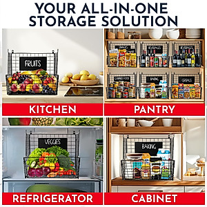 Culinary Couture 3-Tier Wire Hanging Basket for Organizing, Heavy-Duty Hanging Wall Baskets for Storage with Adjustable Chalkboards & S-Hooks, Minimalist Hanging Fruit Basket for Kitchen, Black