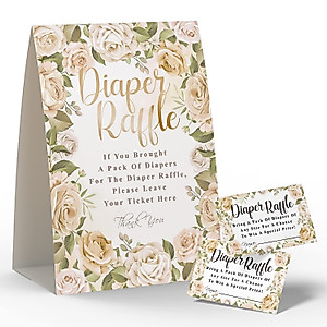 Diaper Raffle Tickets for Baby Shower Sign，Baby Shower Invitations with Diaper Raffle Cards - Baby gender neutral tickets(1 Sign with 50 Raffle Tickets)Toctose031