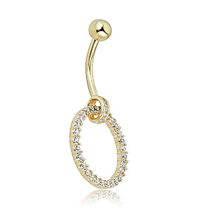 AVORA 10K Yellow Gold Simulated Diamond CZ Open-Circle Belly Button Ring Body Jewelry (14 Gauge)