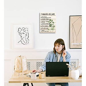 Creoate Motivational Quotes Wall Art- Plant Print 7 Rules of Life Inspirational Motto Canvas Print Home Office Wall Décor