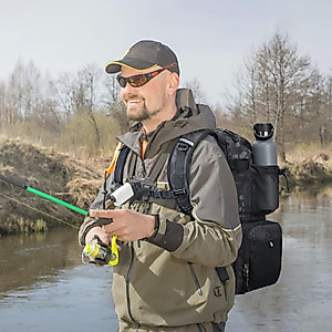 N NEVO RHINO 40L Fishing Tackle Backpack with Rod Holders, Waterproof Rain Cover, High-performance Tackle Bag for Fishing