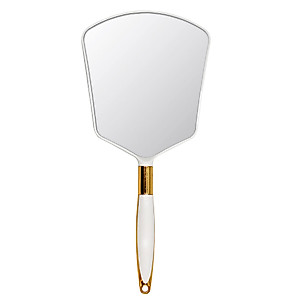 Eaoundm Hand Held Mirror with Handle, Makeup Hand Mirror with Hook Hole for Bathroom and Bedroom, Barbers Haircut Mirror for Home and Salon (6 W X6.8 L inchs, White)