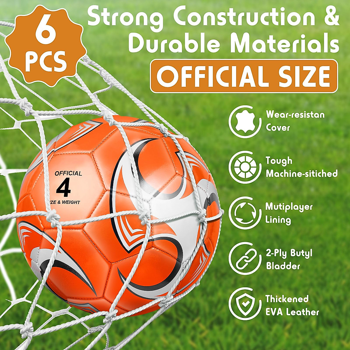 Ceenna 6 Pcs Soccer Ball Bulk with Pump Bag Machine Stitched Deflated Soccer for Outside Sports Training Game Practice(Stylish,Size 4)