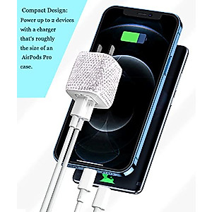 USB C Wall Charger 20W Bling PD & QC 3.0 2 Port Charger with 20W Mini USB-C Power Adapter Compatible with iPhone iPad AirPods Samsung Galaxy and More