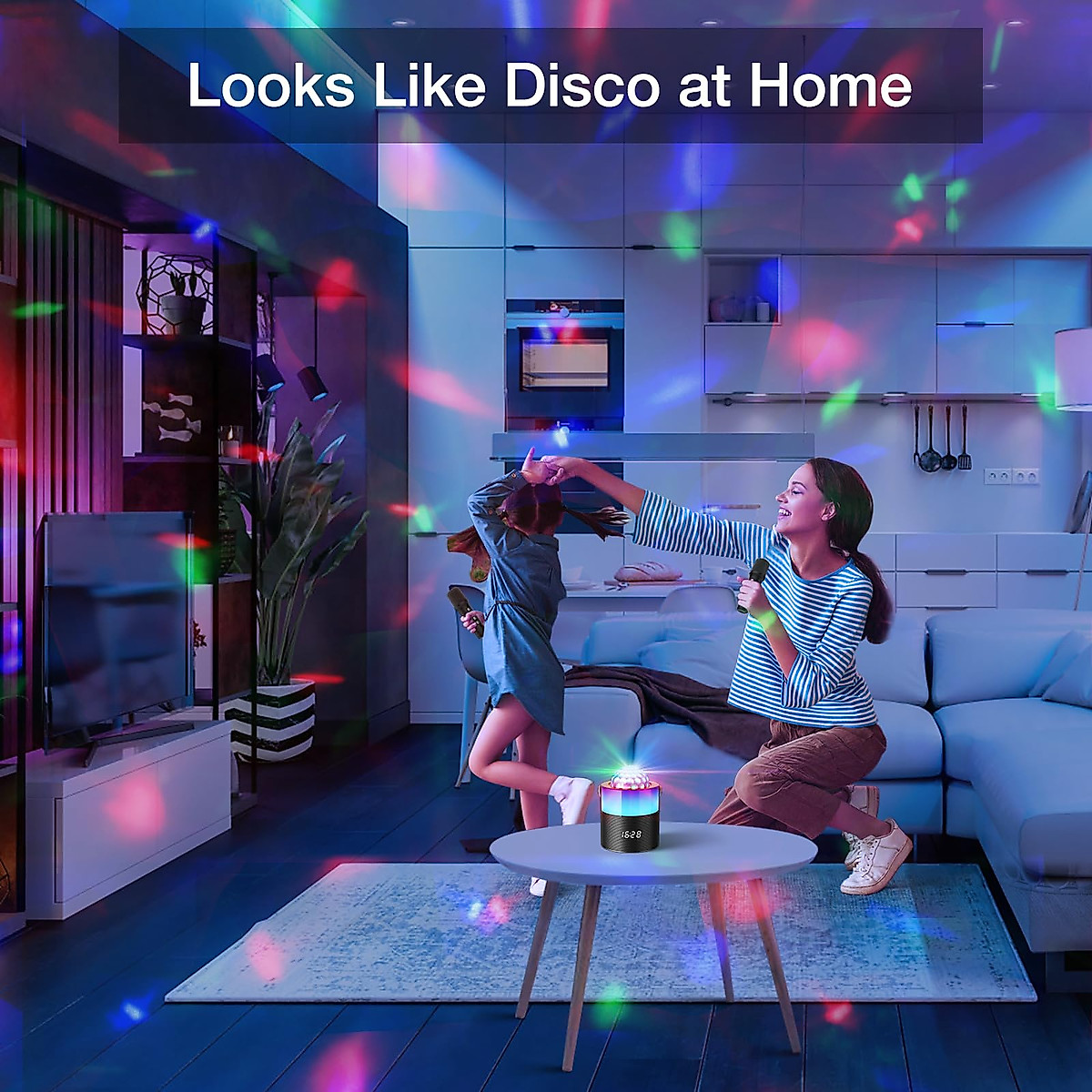 LEICEX Portable Bluetooth Speaker,Wireless Speakers with Bass HD Sound,Up to 12H Playtime,Disco Rotating Light/Music Light/Ideal for Home and Outdoor Karaoke Machine with Two Wireless Microphones