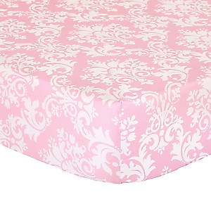 Pink Damask Print 100% Cotton Sateen Fitted Crib Sheet by The Peanut Shell