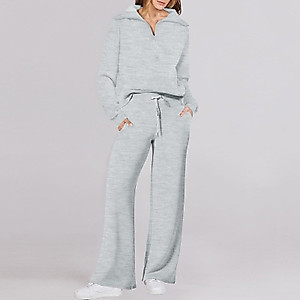 Aitaliwer Sweatsuits For Women Set 2 Piece, Sweat Shirt And Pants Sports Suit Tracksuit 2022 Fall Fashion Casual Tacksuit Matching Sets 01-Grey,XX-Large