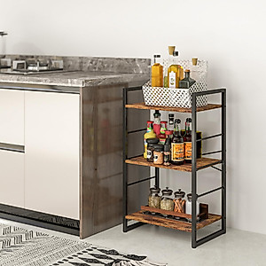 FERRIVISTA Small Bookshelf 3-Tier Bookcase, Metal Bookshelf for Study, Bedroom, Living Room and Kitchen, Height Adjustable (Brown)