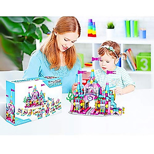 U & I Direct Building Blocks Set Toy for Girls, 25 in 1 Pink Princess Castle Building Bricks, 568 PCS STEM Construction Building Blocks Toys Set for Birthday for Kids Aged 6 7 8 9 10 11 12 Yr Old