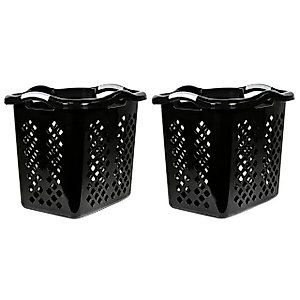 ReMoiz 2 Pack Ultra Easy Carry Plastic Laundry Hamper, 2 Bushel Lamper Plastic Laundry Basket with Silver Handles,Dirty Clothes Laundry Hamper Bin for Home, Apartment, or Dorm Room, Black