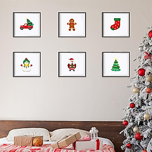 ZOIIWA 6PCS Christmas Cross Stitch Kits for Beginners DIY Embroidery Kit for Kids Adults Needlepoint Starter Kits Craft with Santa Snowman Gingerbread Man Socks Christmas Tree Truck Craft Supplies