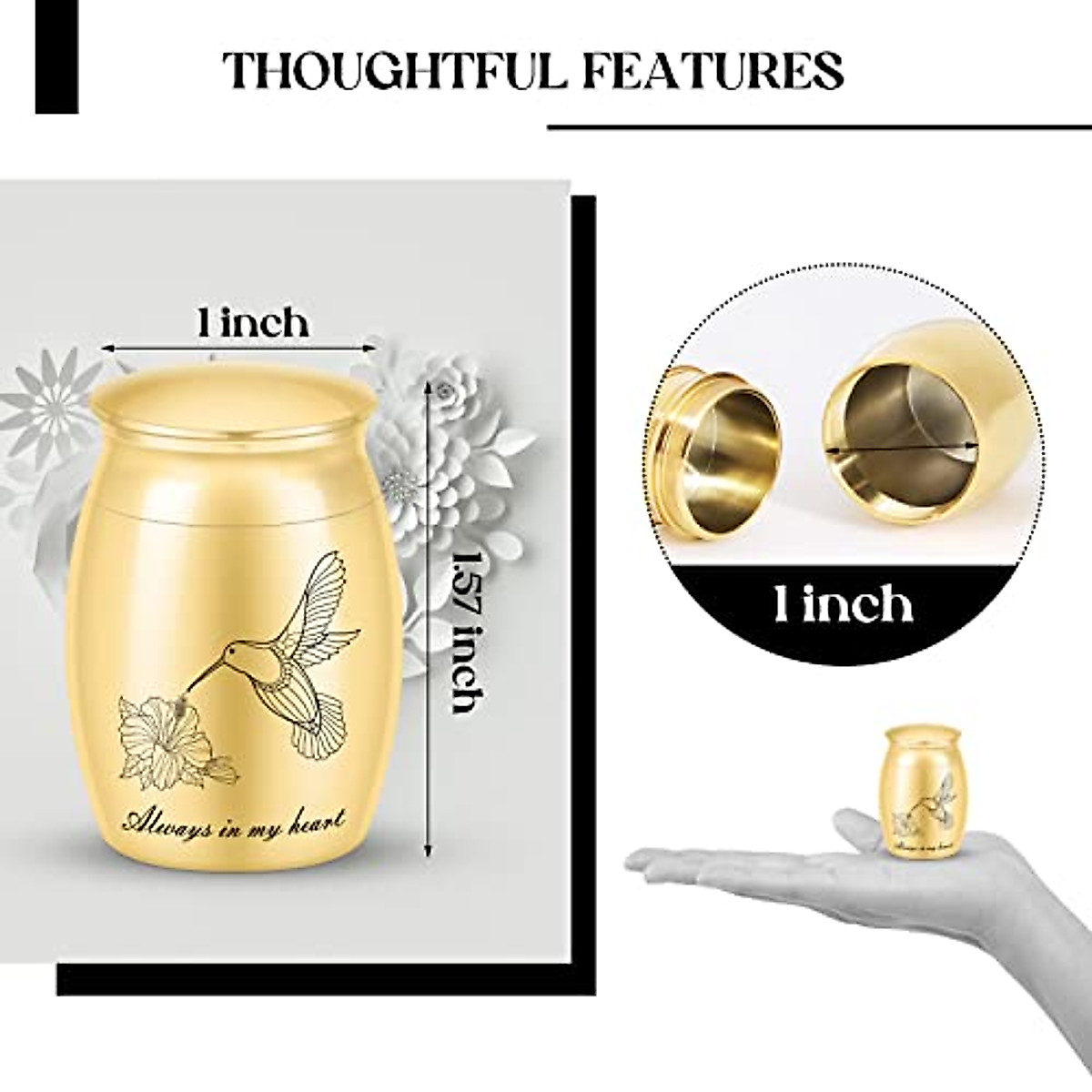 KETAN Decorative Urn for Human Ashes, Hummingbird and Hibiscus Flower Small Cremation Urns Keepsake for Adult/Pet/Male/Female Always in My Heart