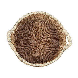 Household Essentials Brown Large Round Woven Wicker Storage Basket with Handles Double Weave