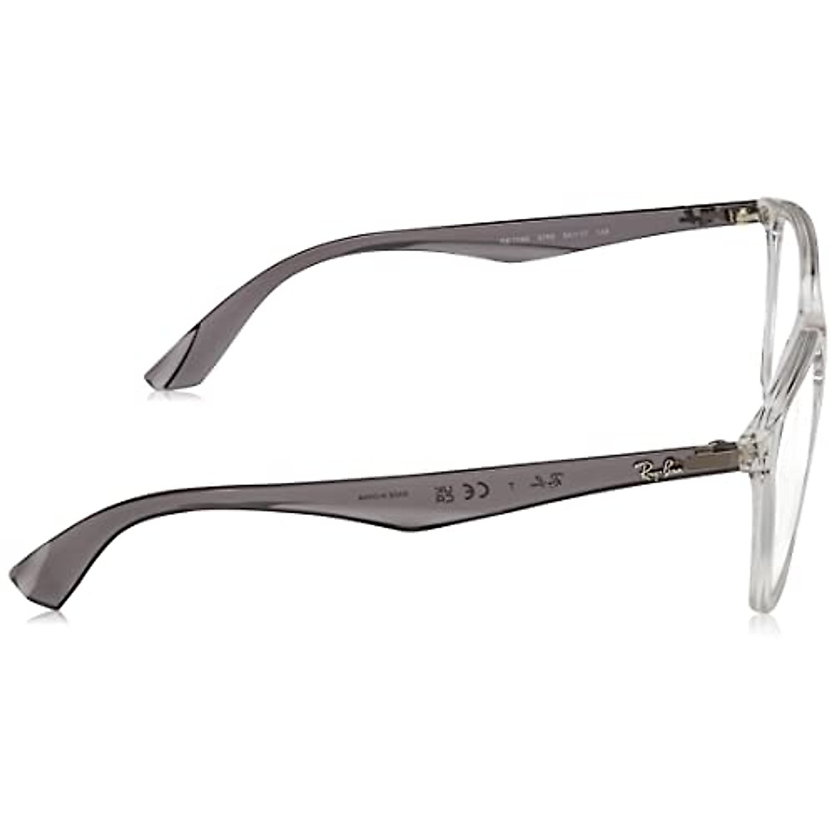 Ray-Ban Men's RX7066 Square Prescription Eyeglass Frames, Transparent on Grey/Demo Lens, 52 mm