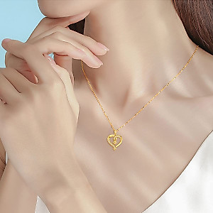 Ayafee Infinity Love Heart Pendant Necklace for Women 14K Solid Gold Heart Necklace with Moissanite for Valentines Day Anniversary