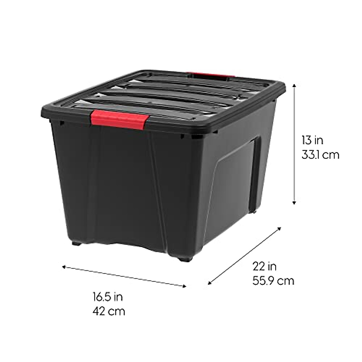 IRIS USA 53 Qt. Plastic Storage Container Bin with Secure Lid and Latching Buckles, 6 pack - Black, Durable Stackable Nestable Organizing Tote Tub Box Sports General Organization Garage Large