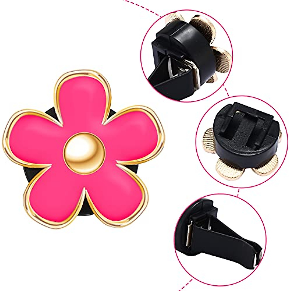 6 Pcs Daisy Flower Air Vent Clip Air Conditioning Outlet Clip Car Air Freshener Clip Charm Car Inter Decor Accessories (Red, Pink, White,3 cm, 3.3 cm)
