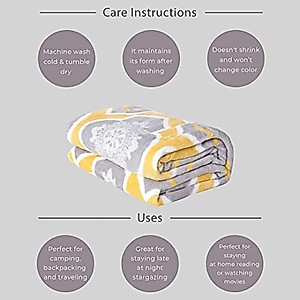 Shop LC Grey Throw Fleece Blanket Queen Size | 80"x60" | Yellow Moroccan Pattern 100% Microfiber Soft Plush Lightweight Full Size Flannel with Knitted Border Birthday Gifts