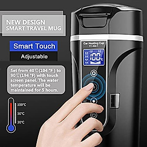 Soniker 12V/24V Smart Temperature Control Travel Coffee Mug, Portable Car Heated Coffee Travel Mug with Lid, 304 Stainless Steel, 450ML Large Volume Heating Car Cup for Coffee Tea(Black)