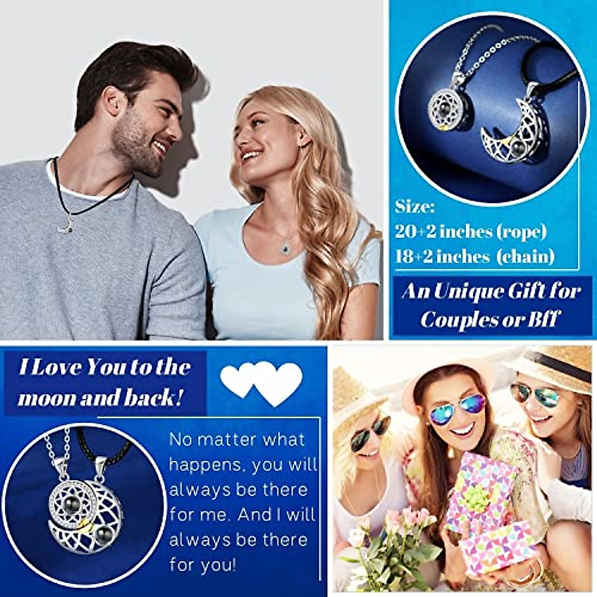 UNIQULAR Couples Necklace, Best Friend Friendship Matching Necklaces for BFF Girls Gifts Him Her Couple, Sun Moon Necklaces (Silver)