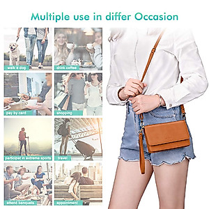 nuoku Women Small Crossbody Bag Cellphone Purse Wallet with RFID Card Slots 2 Straps Wristlet, Brown