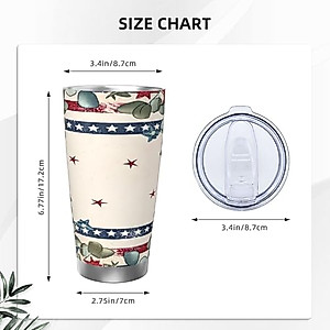 AYCZN Vintage American 20 OZ Tumbler Stainless Steel Travel Coffee Mug, Star Stripes Insulated Water Bottle with Lid and Straws Leakproof Thermal Cup