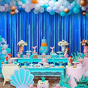 KatchOn, Iridescent Blue Streamers Backdrop - 3.2x8 Feet, Pack of 2 | Graduation Backdrop 2024, Graduation Decorations 2025, Pool Party Decorations | Iridescent Blue Backdrop, Summer Party Decorations