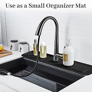 PoYang 24 inch Silicone Draining Mat for Kitchen Sink Splash Guard Behind Faucet, Splash Guard for Kitchen Sink Area Longer Faucet Draining Mat, Sink Protectors for Kitchen Sink Splatter Screen, Black