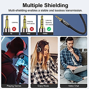 Ruaeoda Mic 3.5 Extension Cable 4 Pole 12ft, TRRS 3.5mm AUX Extension with Microphone Headphone Male to Female Stereo Audio Extension Cable Nylon Braided 3.5 Extension with Mic, Speakers